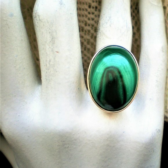 Jewelry | Vintage Large 14k Yellow Gold Bezel Set Malachite Cocktail Statement Ring 174 G | Poshmark